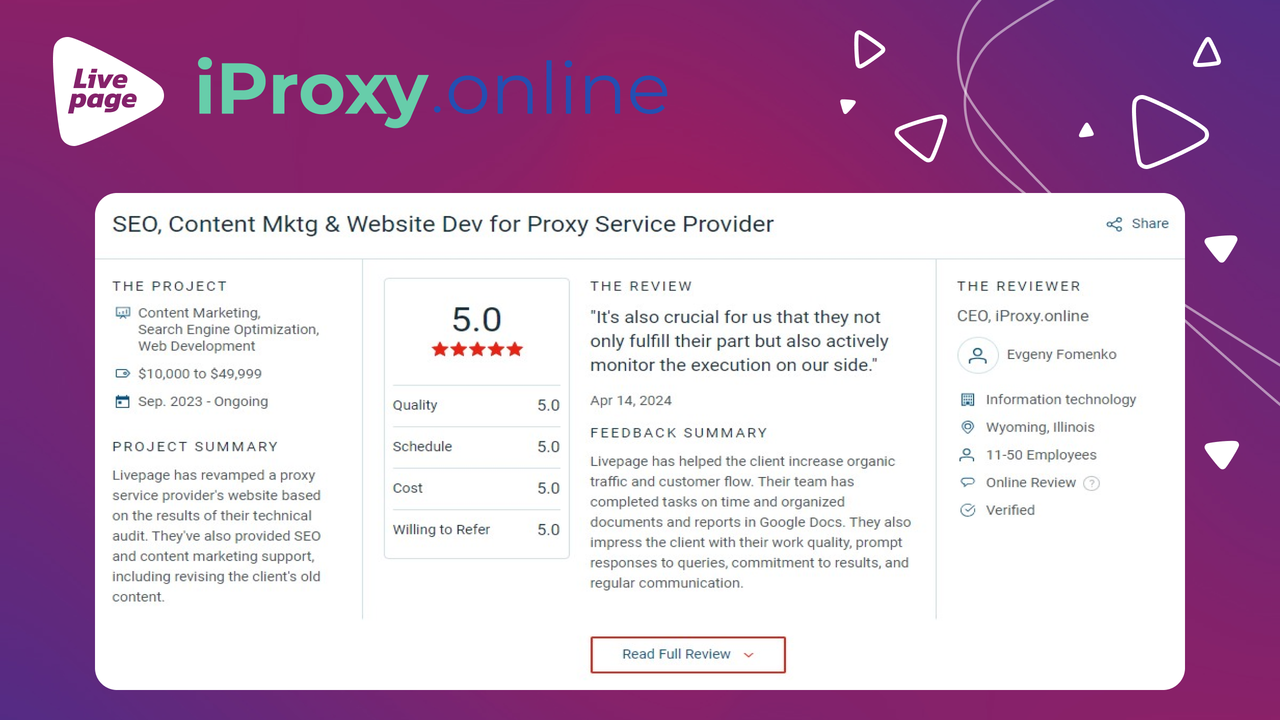 Review of cooperation with Livepage from iProxy.online - Livepage