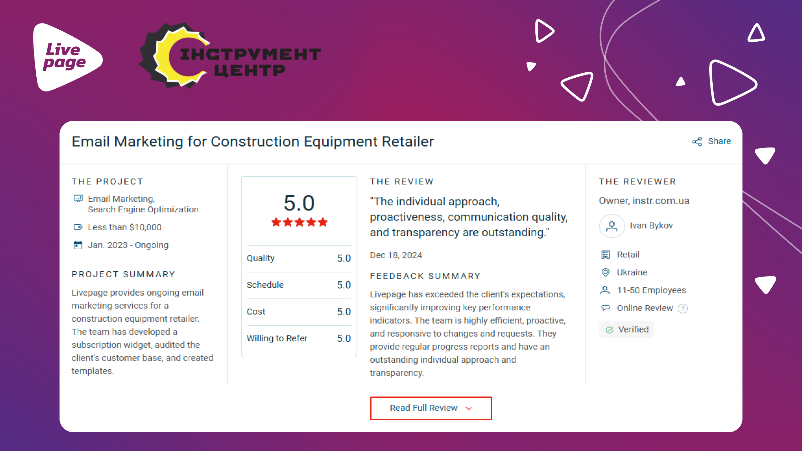Review of Cooperation with Livepage from instr.com.ua - Livepage
