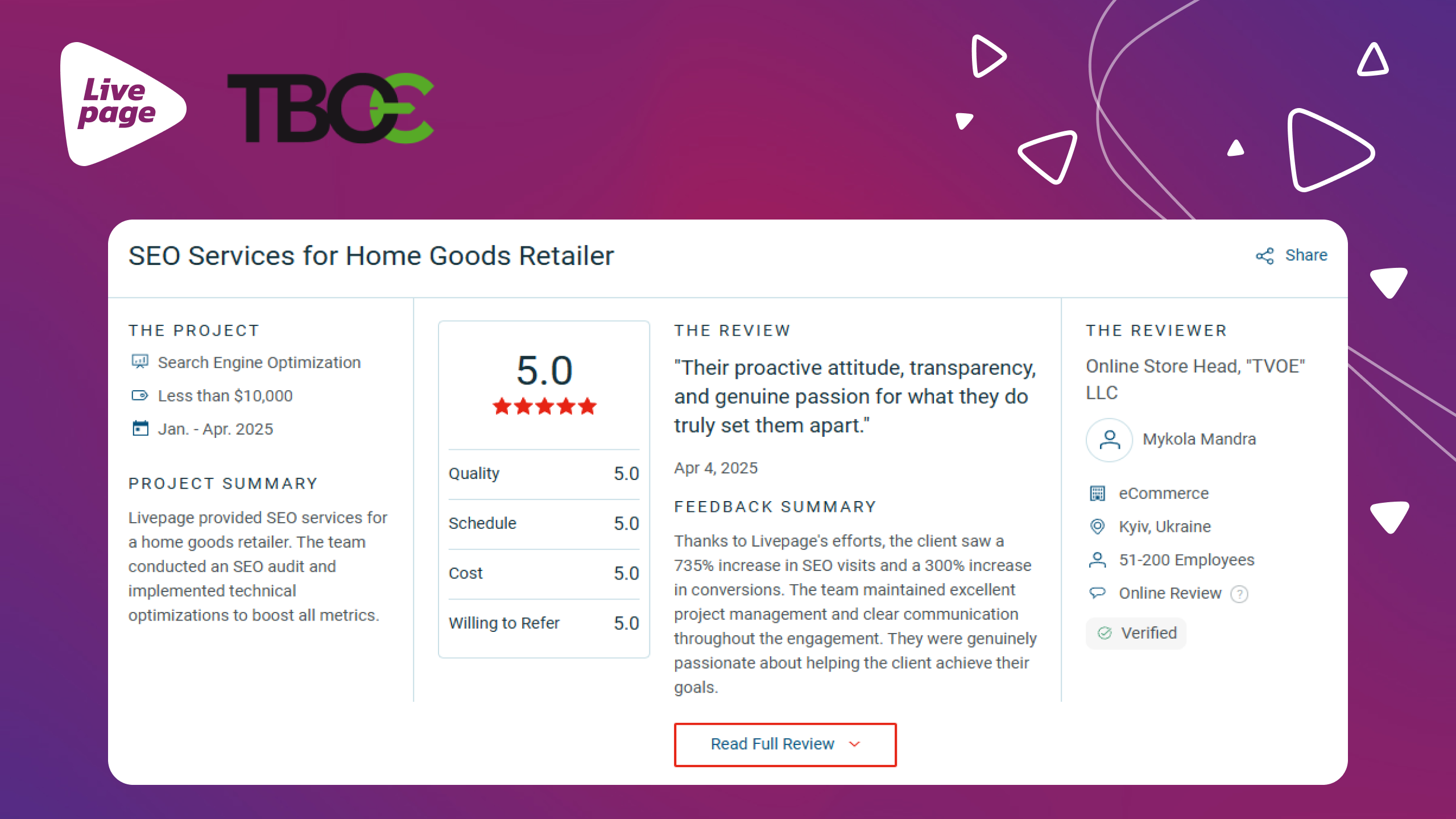 Review of Cooperation with Livepage from tvo-e.com.ua - Livepage
